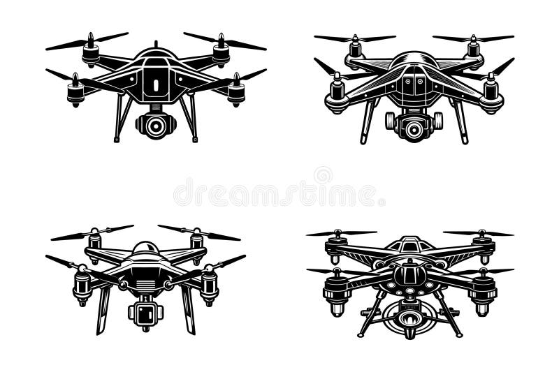 Drone Silhouette Vector Icons Collection - Modern UAV Designs for Stock ...