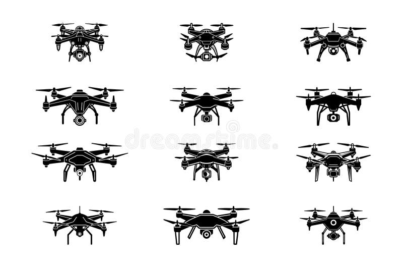 Drone Silhouette Vector Icons Collection - Modern UAV Designs for Stock ...