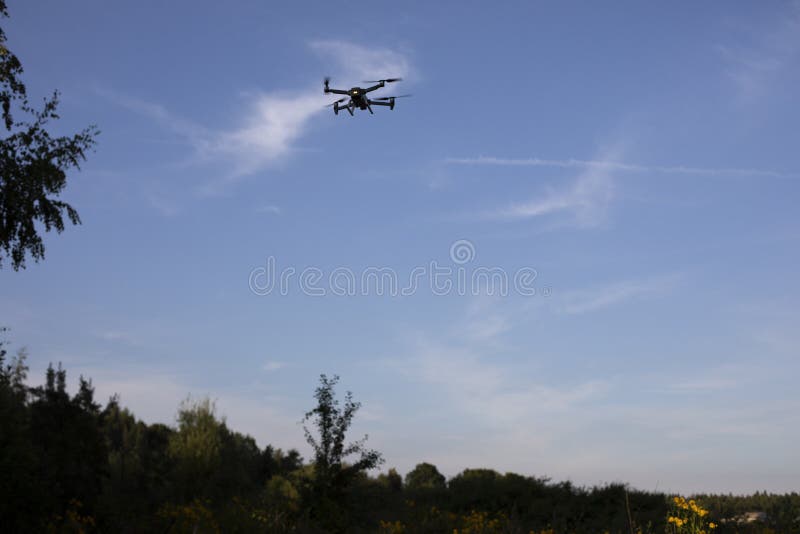 Drone in Sky. Drone Flight Over Forest Stock Image - Image of equipment ... Drone in Sky. Drone Flight Over Forest Stock Image - Image of equipment ...