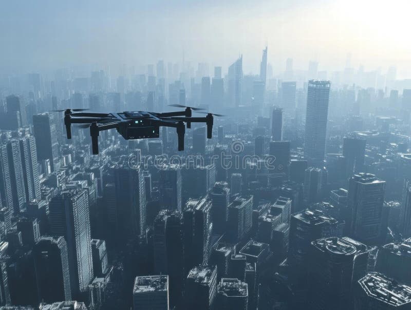 Drone Soaring Over a Misty Cityscape, a Glimpse into the Future of ...
