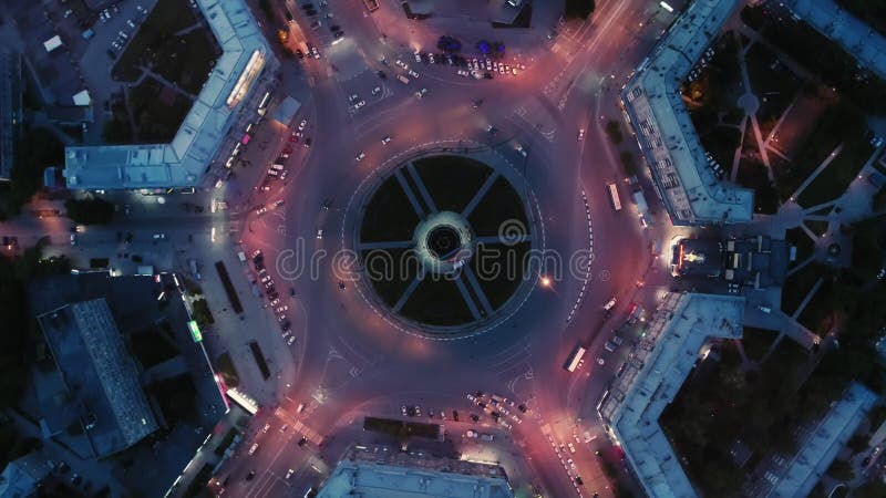 Drone Spin Over the Intersection. Beautiful Night Lighting. Flight Over ...