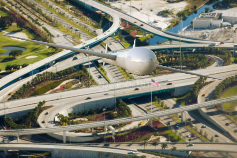 A Drone Surveilling Traffic Over the Freeway Stock Photo - Image of ...
