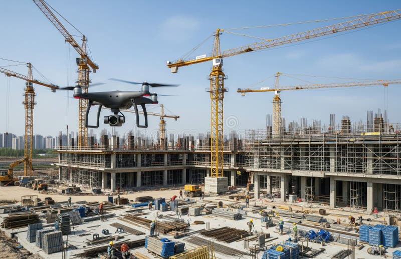 Drone Surveying Active Construction Site Stock Illustration ...