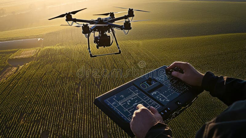 Drone Surveying Farmland at Sunrise Stock Image - Image of inspection ...