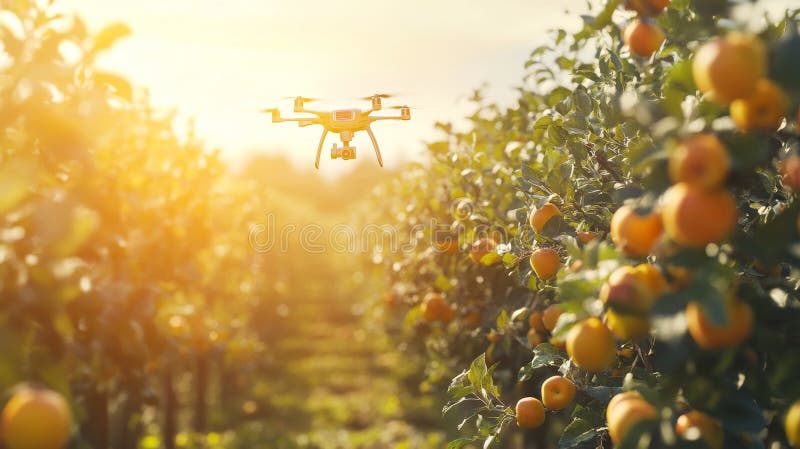 A Drone Surveys a Citrus Orchard, Capturing an Aerial View of Rows of ...