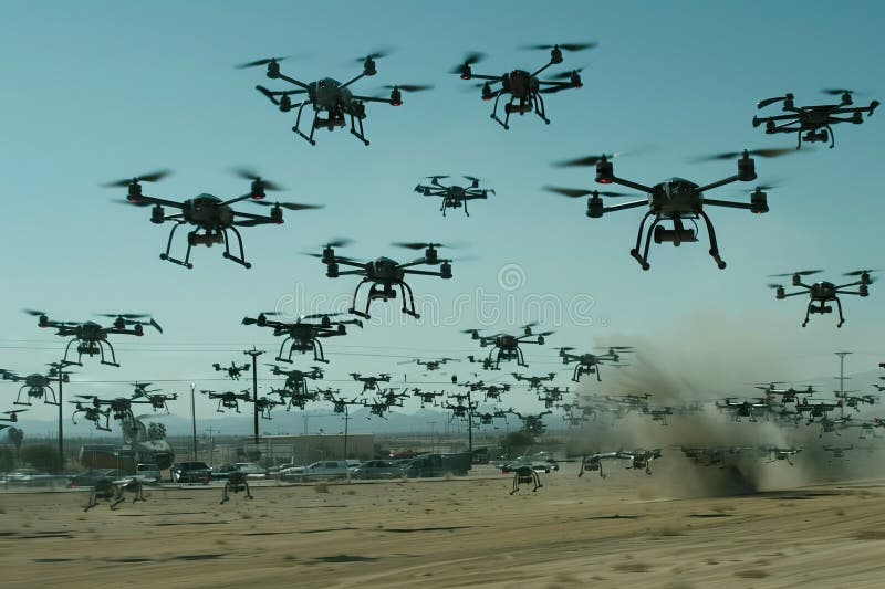 Drones Swarm Flying for Military Action Mission Stock Illustration ...