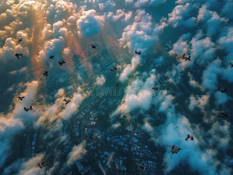 Drone Swarm Forms Aerial Patterns Stock Illustration - Illustration of ...