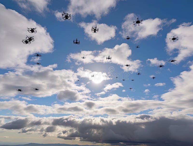 Drone Swarm Forms Aerial Patterns Stock Illustration - Illustration of ...