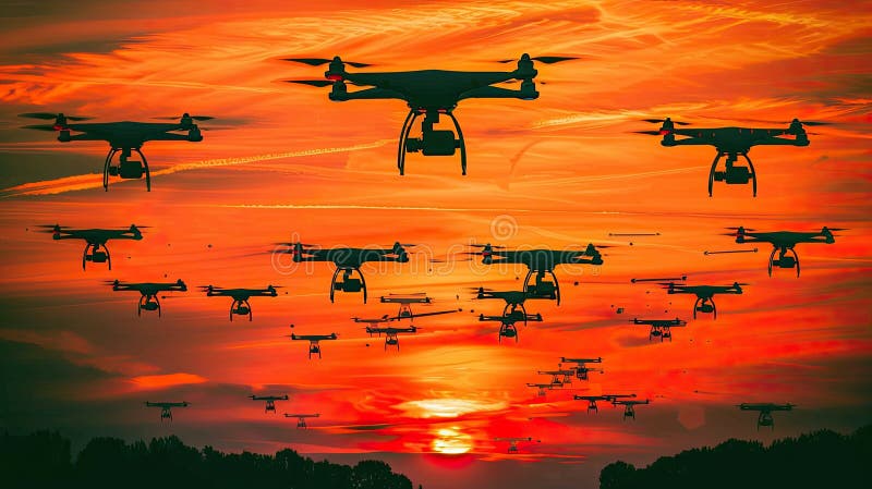 A Drone Swarm, Including a Small UAV, As they Gather Intelligence in ...
