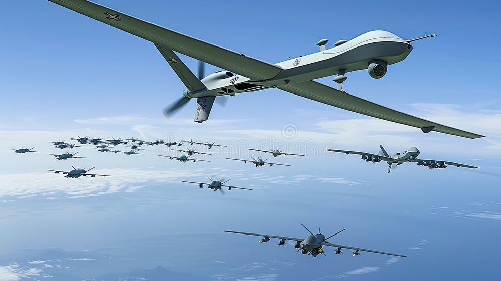 A Drone Swarm, Including a Small UAV, As they Gather Intelligence in ...