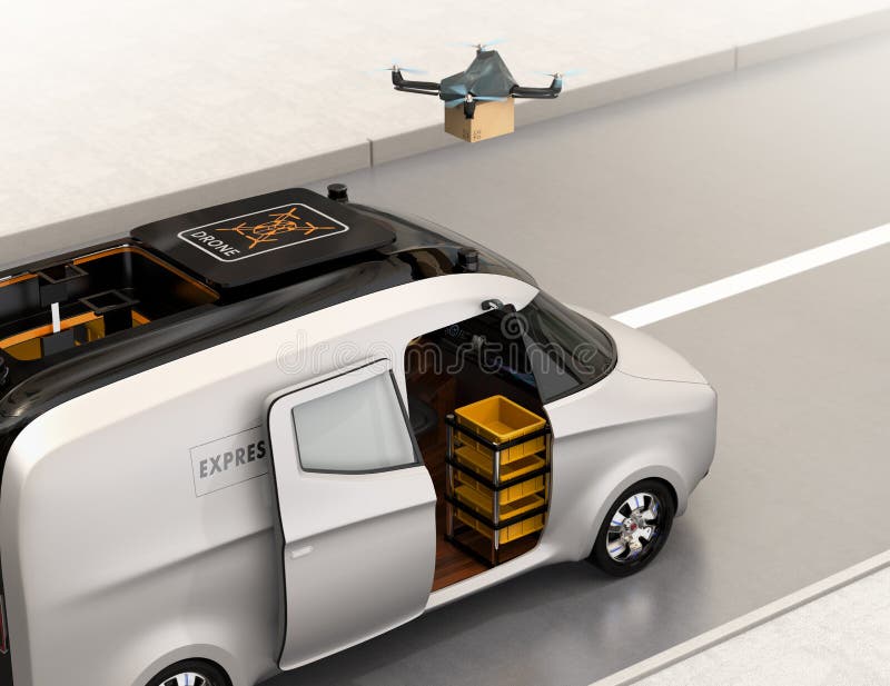 Drone taking off from van stock illustration. Illustration of ...