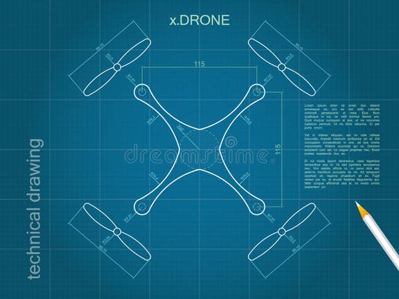 Drone Technical Design. Blueprint Drawing Top Drone Vector Stock Vector ...