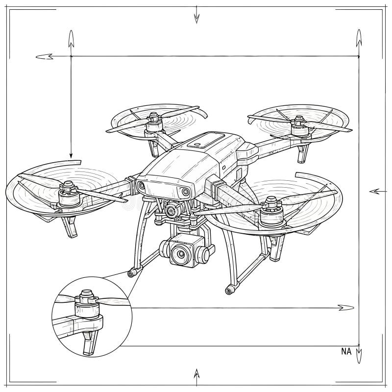 Drone Technical Drawing stock illustration. Illustration of black ...