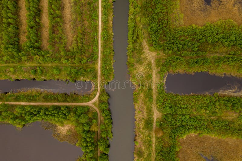 Drone Top Down View of Abandoned Canal Stock Photo - Image of landscape ...
