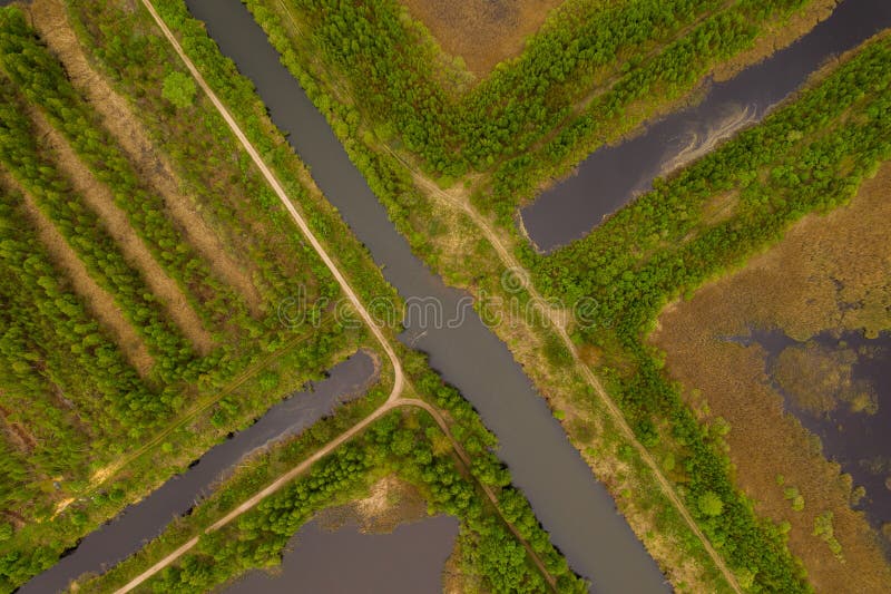 Drone Top Down View of Abandoned Canal Stock Image - Image of land ...