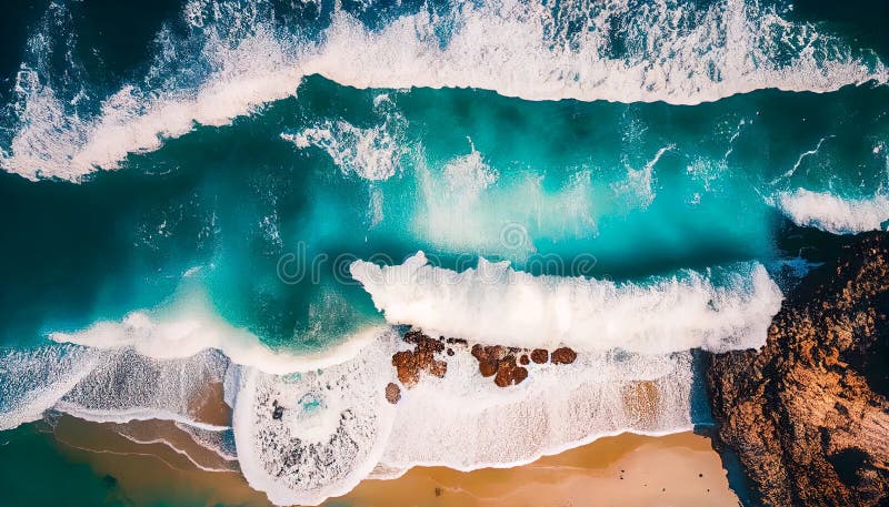 Drone Top View of Ocean Waves on the Beach. Generative AI, Generative ...