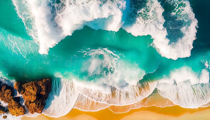 Drone Top View of Ocean Waves on the Beach. Generative AI, Generative ...