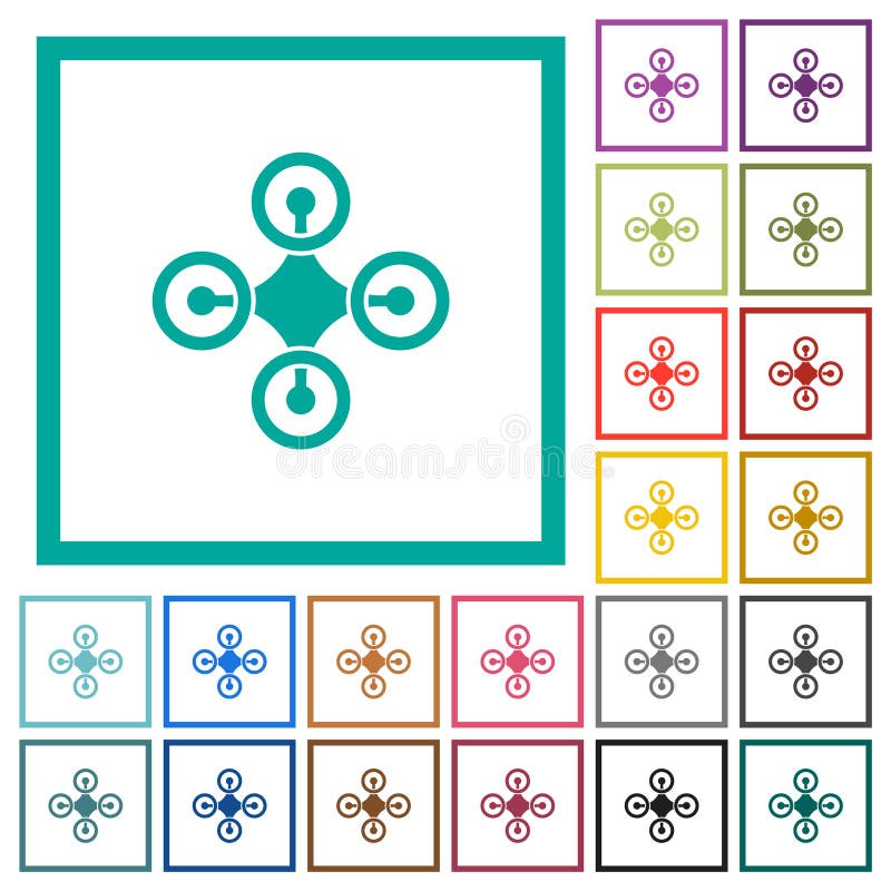 Drone Top View Solid Flat Color Icons with Quadrant Frames Stock Vector ...