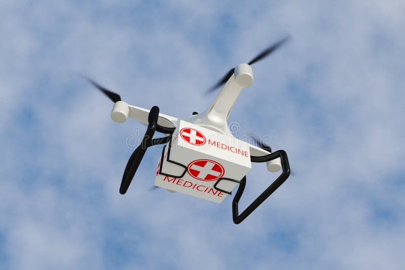 Drone with first aid kit stock illustration. Illustration of help ...