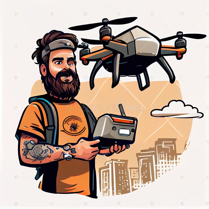 Drone, Unmanned Copter Flight, Pilot Flying Drone Stock Illustration ...