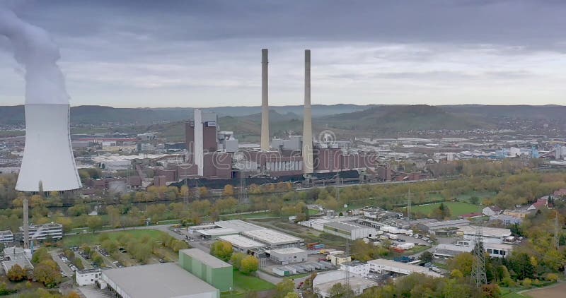Drone Video of a Coal Power Plant in Germany during the Day Stock ...