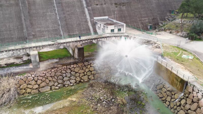 Drone Video of the Relief Valve at the Base of a Gravity Dam Operating ...