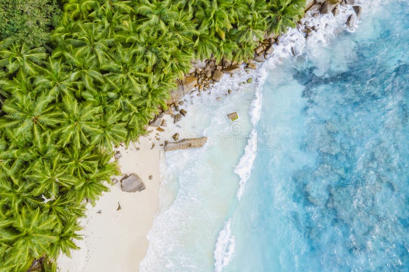Drone View from Above at a Tropical Beach in the Seychelles Stock Photo ...