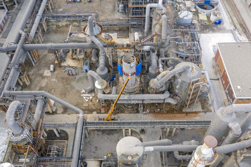 Drone View of the Acid Plant and Heat Exchanger Assembly in the Mining ...