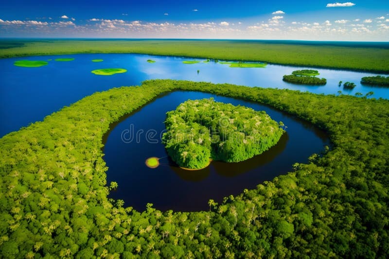 A Drone View of the Amazonas on a Sunny Day. AI Stock Illustration ...