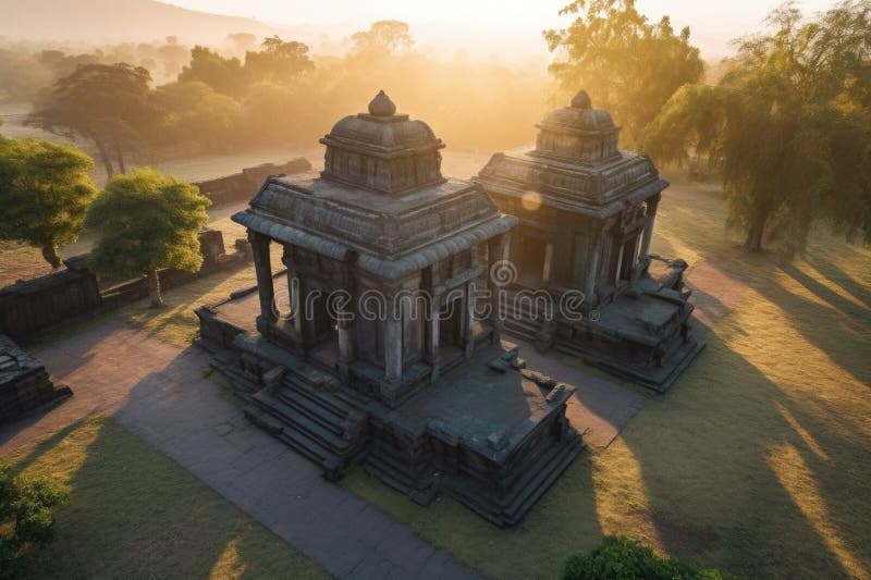 Drone View of Ancient Temple, with Sun Shining Down on the Stone ...