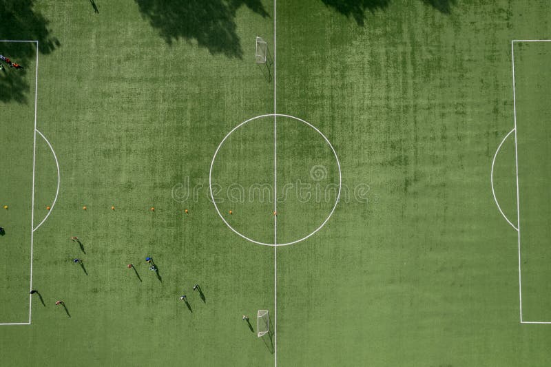 Drone View of Artificial Turf Football Field, Training Process. Reserve ...