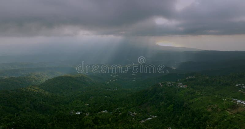 Drone View of Bali. Sun Rays of Light through the Clouds Under Tropical ...