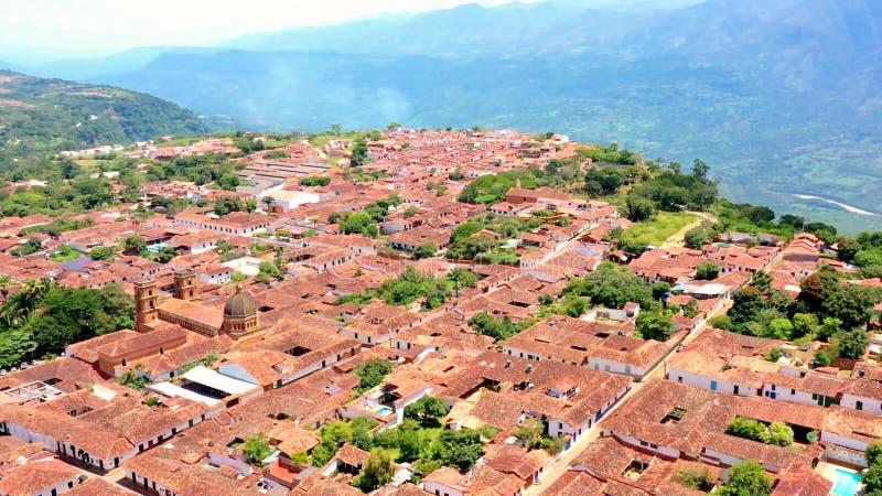 Drone View of the Barichara Town Building Roofs and Trees on a Sunny ...