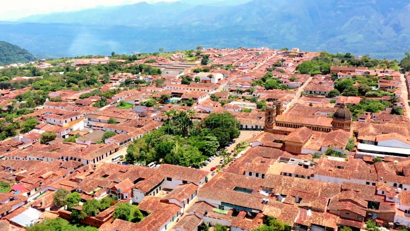 Drone View of the Barichara Town Building Roofs and Trees on a Sunny ...