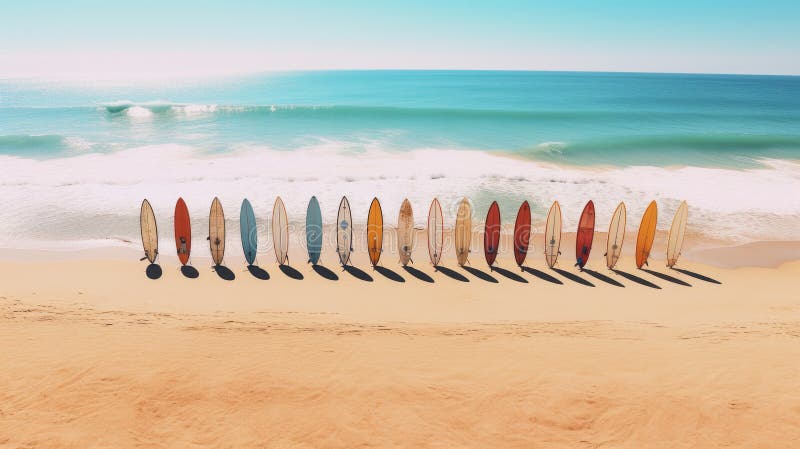 A Drone View of the Beach Boarding Surfboards Stock Image - Image of ...