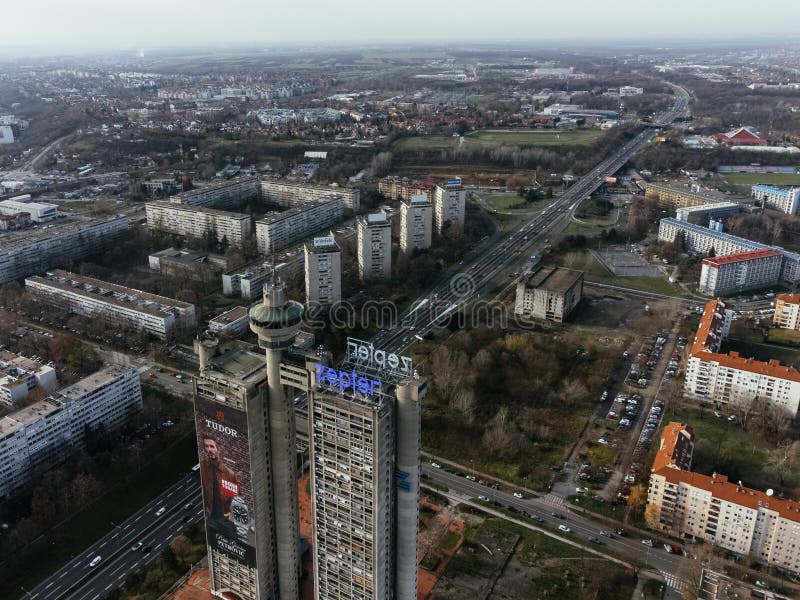 Drone View of the Genex Tower, New Belgrade District, Serbia. Europe ...