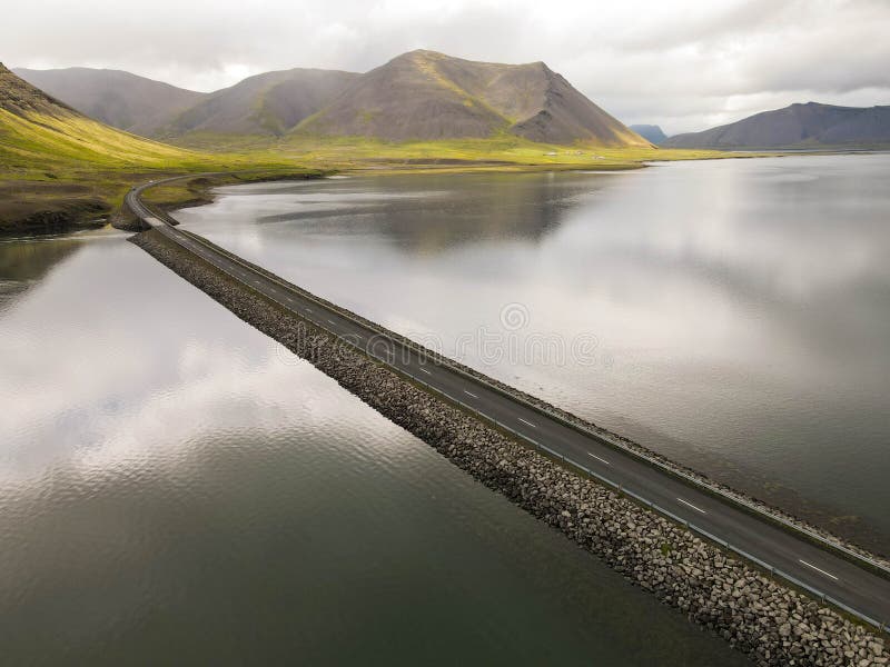 Drone View at a Bridge on Snaefellsnes Penisola in Iceland Stock Photo ...