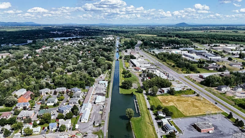Drone View of Chambly Channel, Fort, Yacht Dock. Stock Image - Image of ...