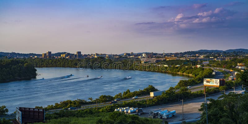 Drone View of Chattanooga TN. and the Tennessee River Stock Photo ...