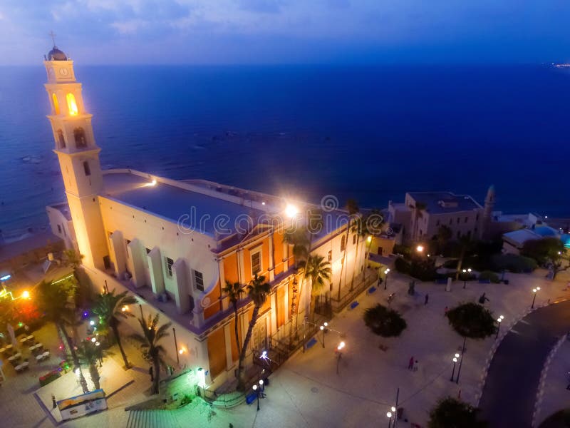 Drone View of Church at Night Stock Photo - Image of city, historic ...