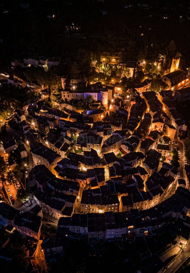 Drone View of City Buildings at Night Stock Image - Image of cityscape ...