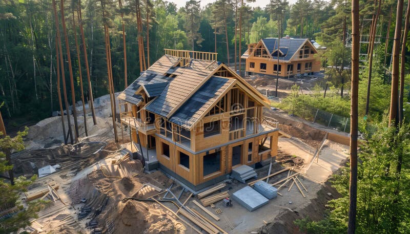Drone View of Eco Friendly Two Story House Under Construction Amid ...