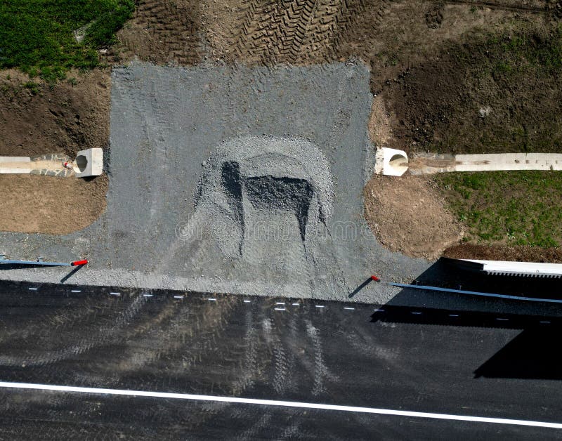 Drone View of the Edge of the Road Being Completed. the Pile of Gravel ...