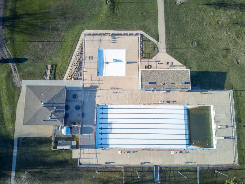 Drone View of an Empty and Drained Winterized Swimming Pool Stock Photo ...