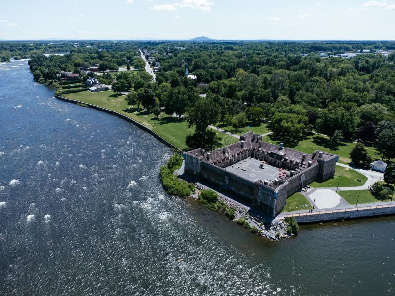 Drone view of Fort Chambly stock image. Image of water - 327407763
