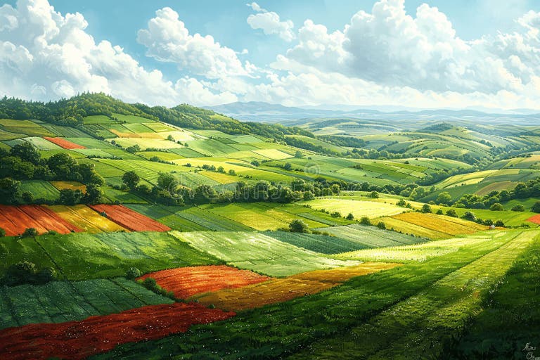 Drone View: Geometric Farm Patterns Stock Illustration - Illustration ...