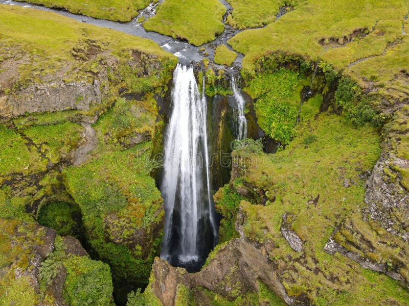Drone View at Gljufrabui Waterfall in Iceland Stock Image - Image of ...