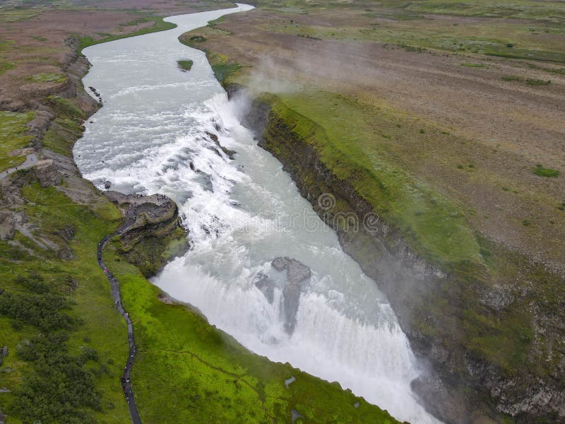 Drone View at Gullfoss Waterfall in Iceland Stock Photo - Image of cold ...