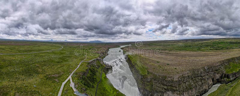 Drone View at Gullfoss Waterfall in Iceland Stock Photo - Image of flow ...