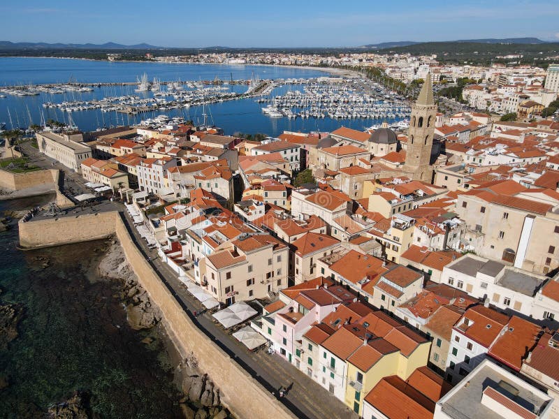 Drone View at the Historical Town of Alghero on Sardinia, Italy Stock ...